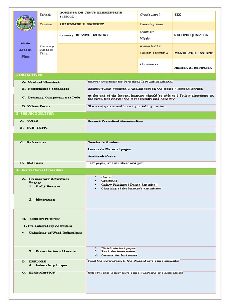 Summative Test DLP in MAPEH 6 | PDF | Learning | Teachers