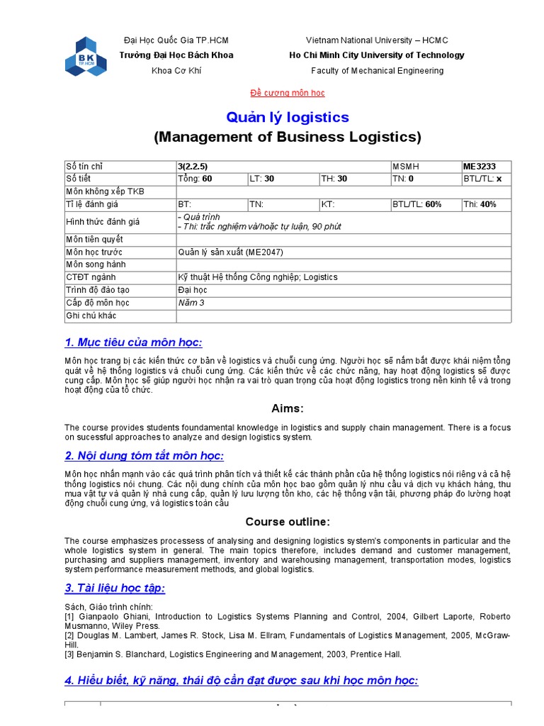 ME3233 - Quan Ly Logistics - 3TC - Web | PDF