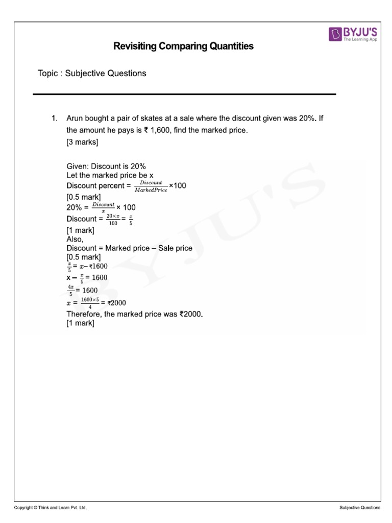 Maths - Comparing Quantities | PDF