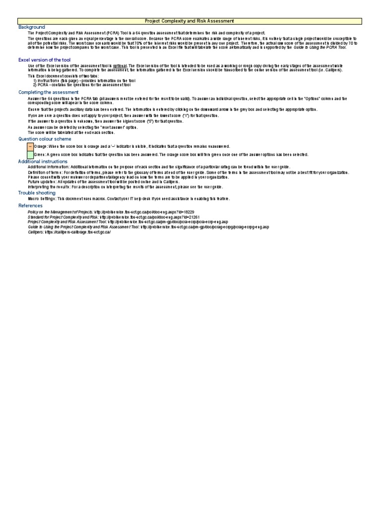 Project Complexity & Risk Assessment Tool | PDF | Risk | Microsoft Excel