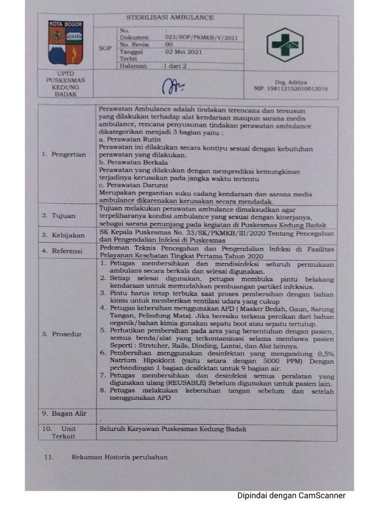 Sop Sterilisasi Ambulance | PDF