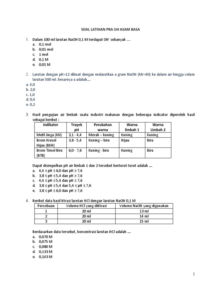 Soal Lat Pra Uh Asam Basa | PDF