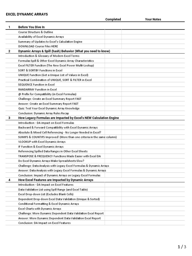 Detailed Course Outline Excel DynamicArrays | PDF | Microsoft Excel | Logic Detailed Course Outline Excel DynamicArrays | PDF | Microsoft Excel | Logic