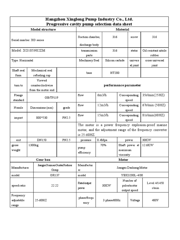 Cutting Pump Data Sheet | Download Free PDF | Pump | Electric Motor