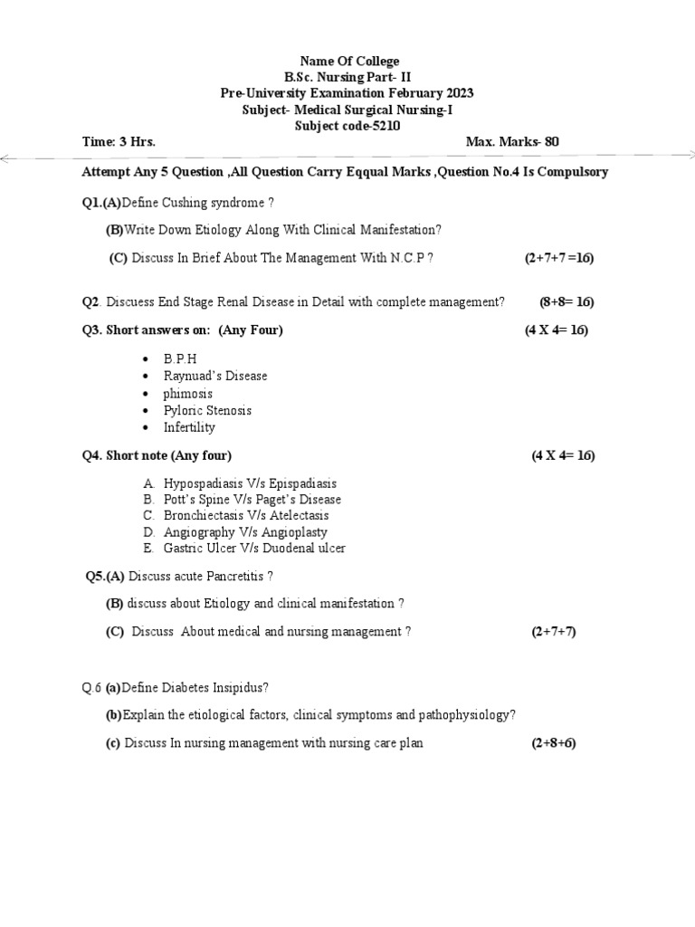 Medical Surgical Nursing II Exam 2023 | PDF