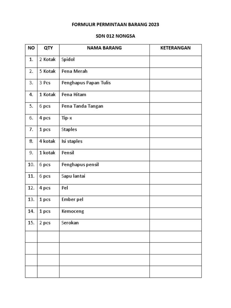 Formulir Permintaan Barang Contoh | PDF