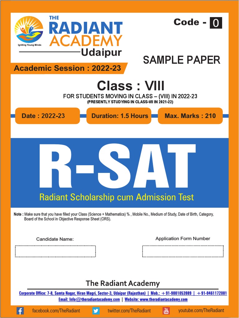 8 Class R SAT Paper Session 2022-23-3 | PDF | Teaching Methods & Materials