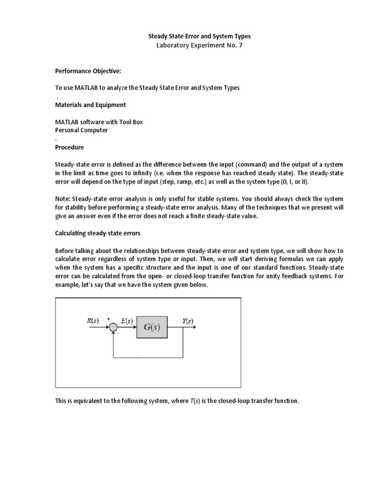 Expt 7 Steady State Error - CAÑETE | PDF | Control Theory | Steady State Expt 7 Steady State Error - CAÑETE | PDF | Control Theory | Steady State
