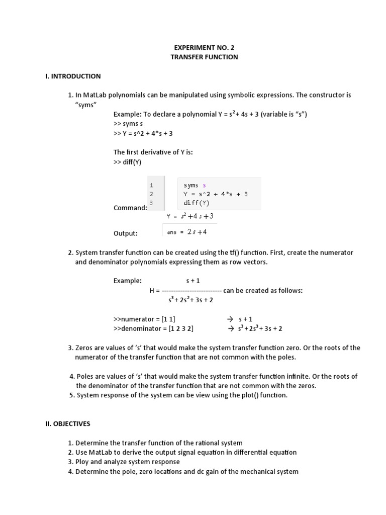 MATLAB Transfer Function Analysis Guide | PDF | Function (Mathematics ...