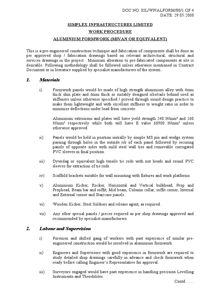 Aluminium Formwork Work Procedure | PDF | Concrete | Beam (Structure)