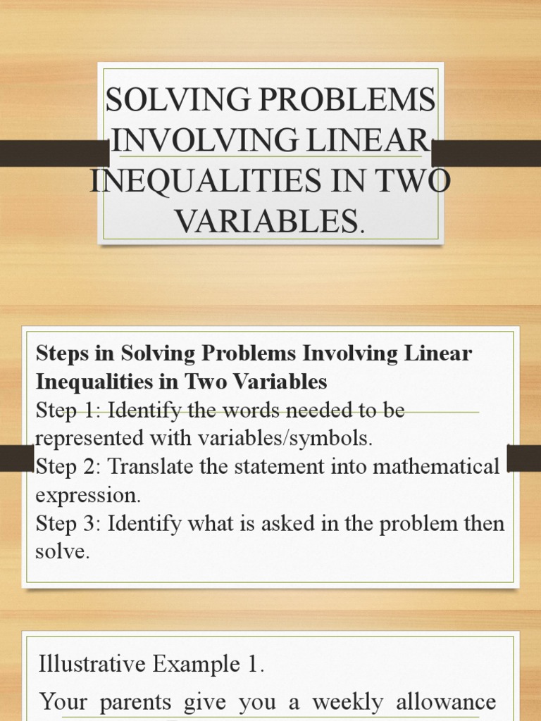 Solving Problems Involving Linear Inequalities in Two Variables | PDF | Inequality (Mathematics ...