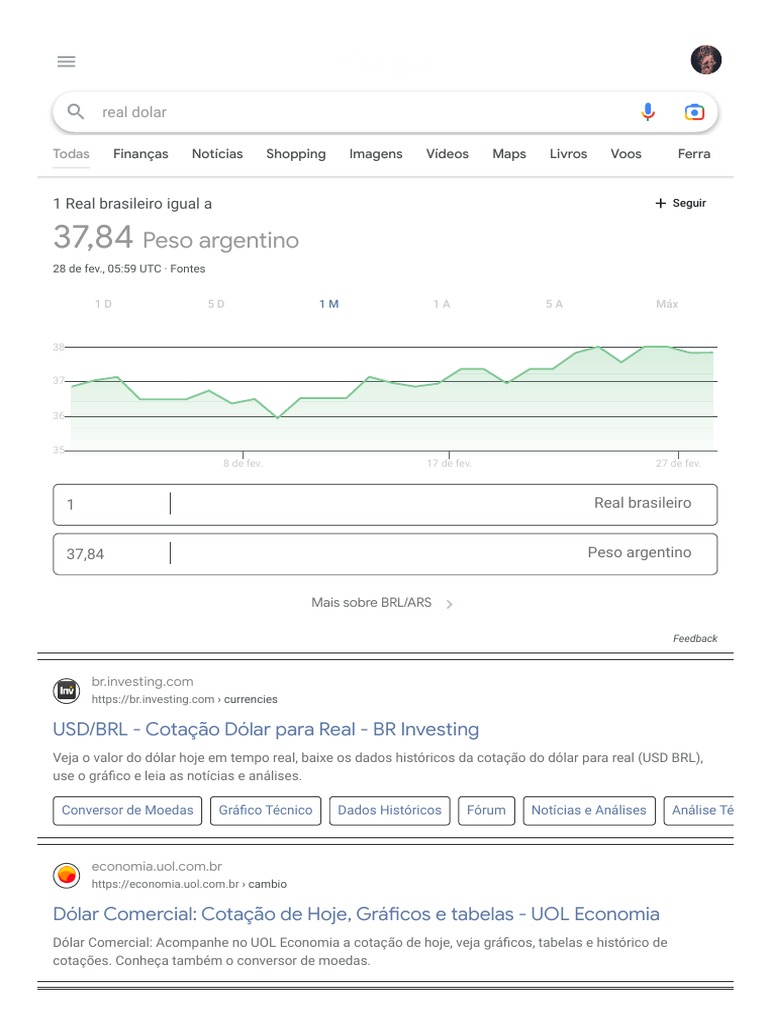 Cotação do Real em relação ao Peso Argentino em 28 de fevereiro de 2023 ...
