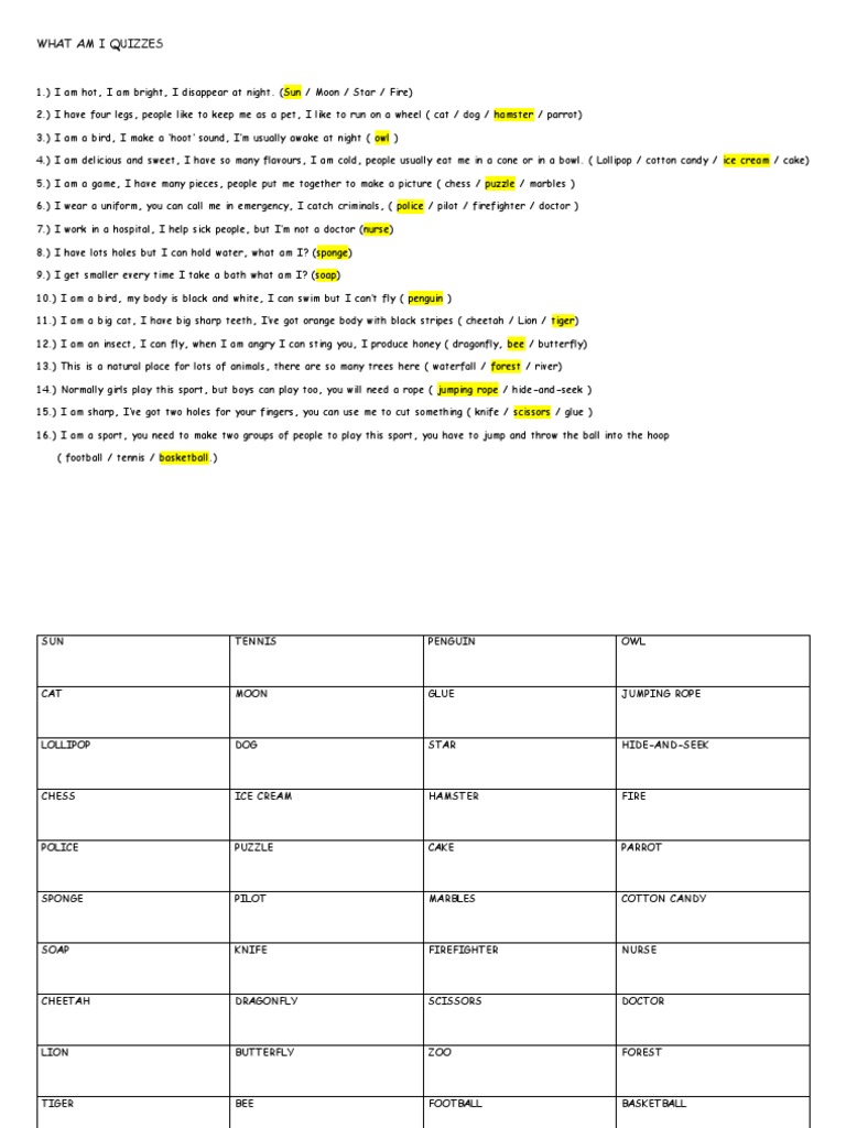 What Am I Quizzes | PDF | Art | Wellness