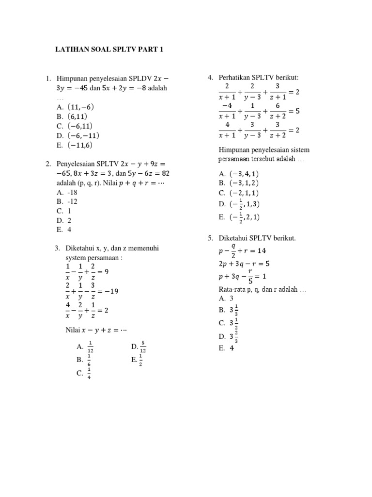 Latihan Soal SPLTV Part 1 | PDF