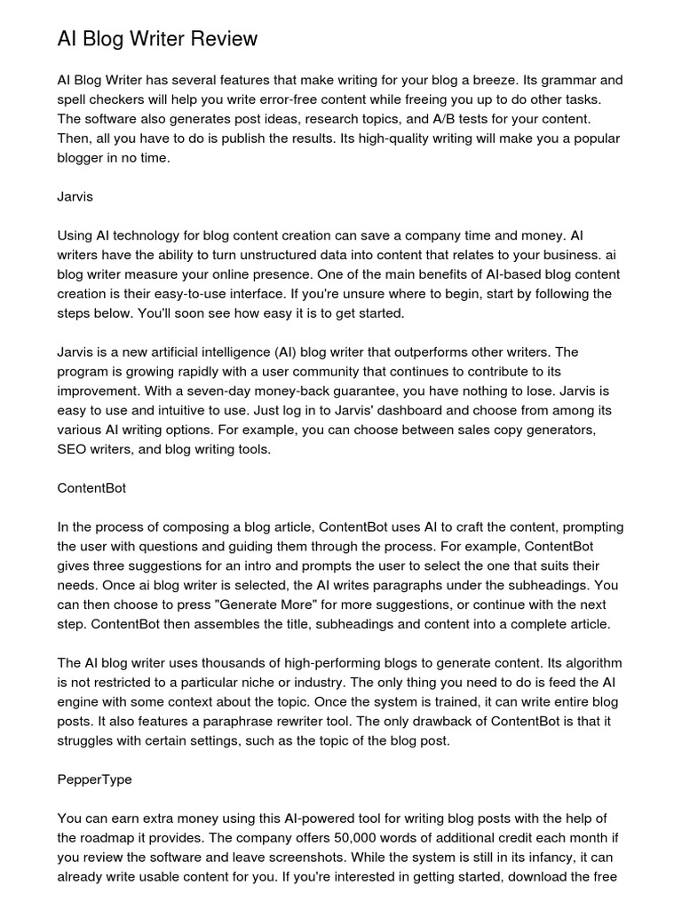 AI Blog Writer Reviewuehmp | PDF | Artificial Intelligence ...