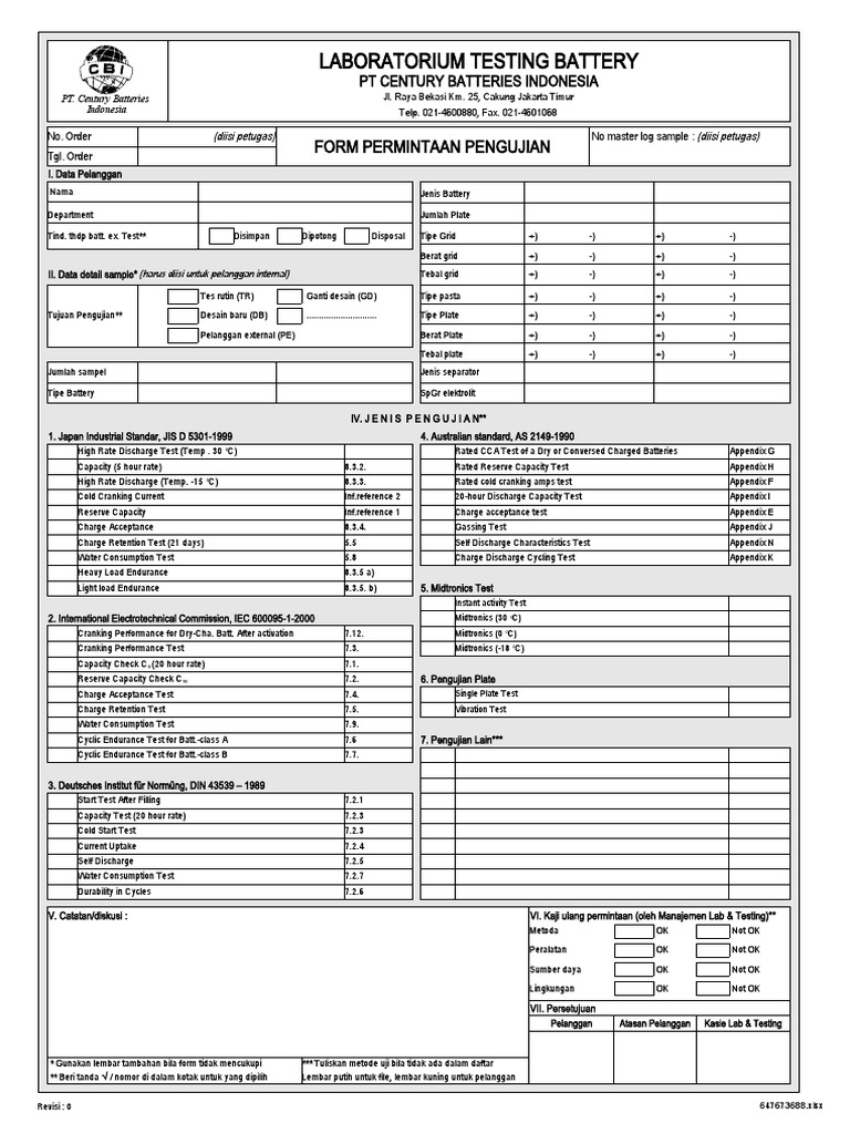 Form QAS TES 07 (Permintaan Pengujian Battery) | PDF | Energy Storage ...