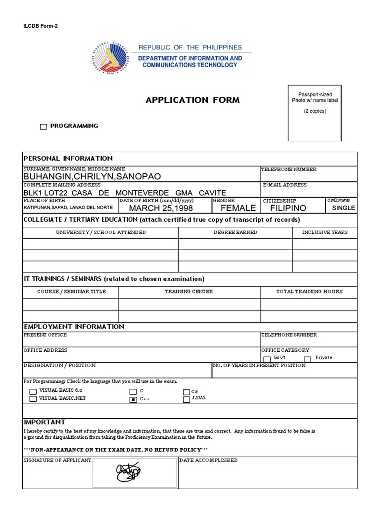 Application Form Programming PT 1 2 1 | PDF