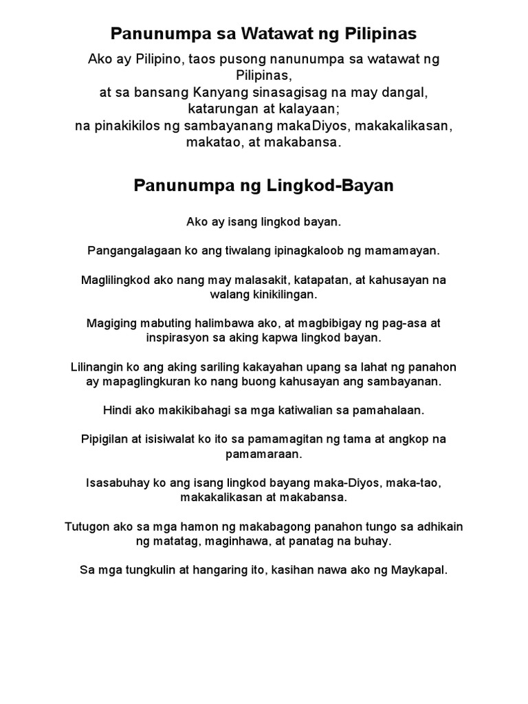 Panunumpa Sa Watawat NG Pilipinas | PDF | Behavior Modification