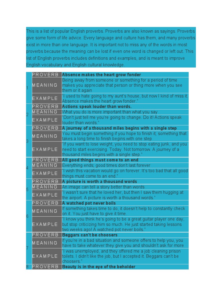 English Proverbs Explained: Insights into Common Sayings and Their Meanings | PDF | Proverb ...