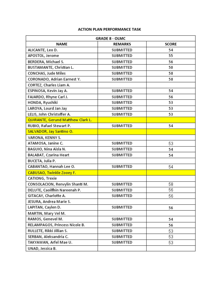 Action Plan Performance Task | PDF