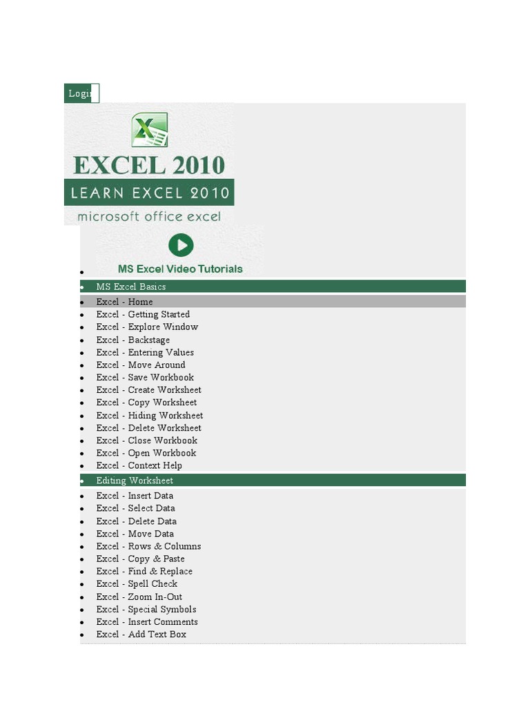 Login: MS Excel Basics | PDF | Microsoft Excel | Application Software