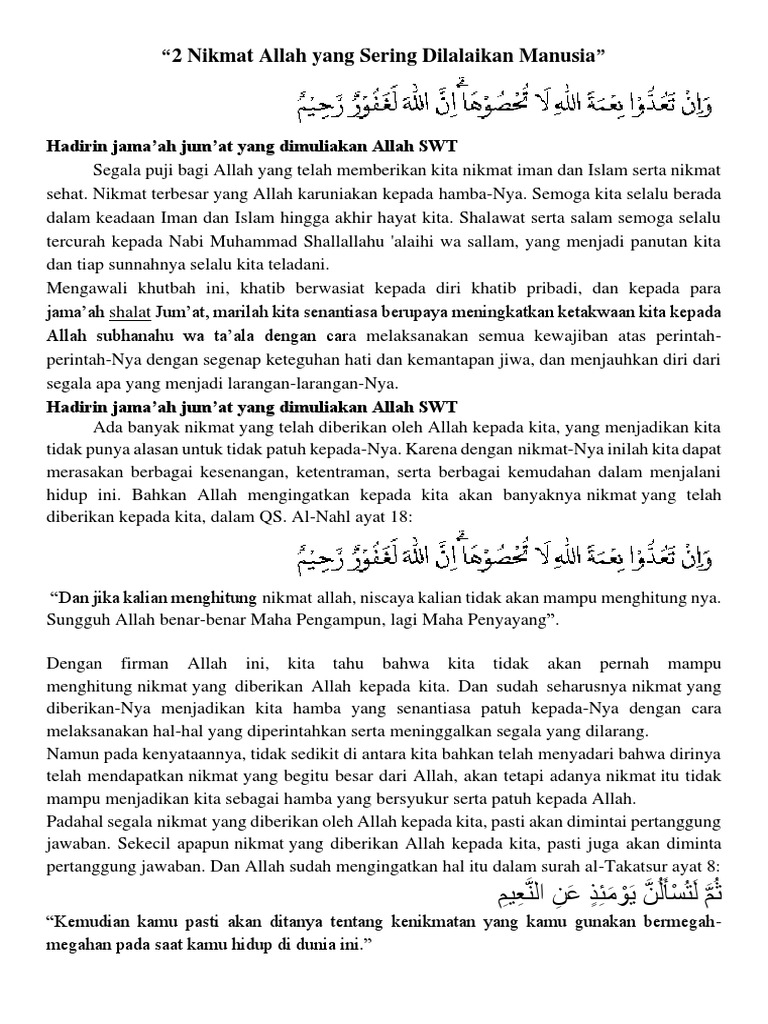 Dua Nikmat yang Sering Dilupakan | PDF