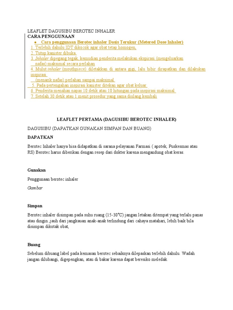 Leaflet Dagusibu Berotec Inhaler | PDF | Pengembangan Diri
