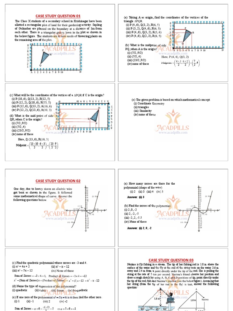 Case Study Based Questions Maths-Cbsc10 | PDF | Triangle | Quadratic Equation