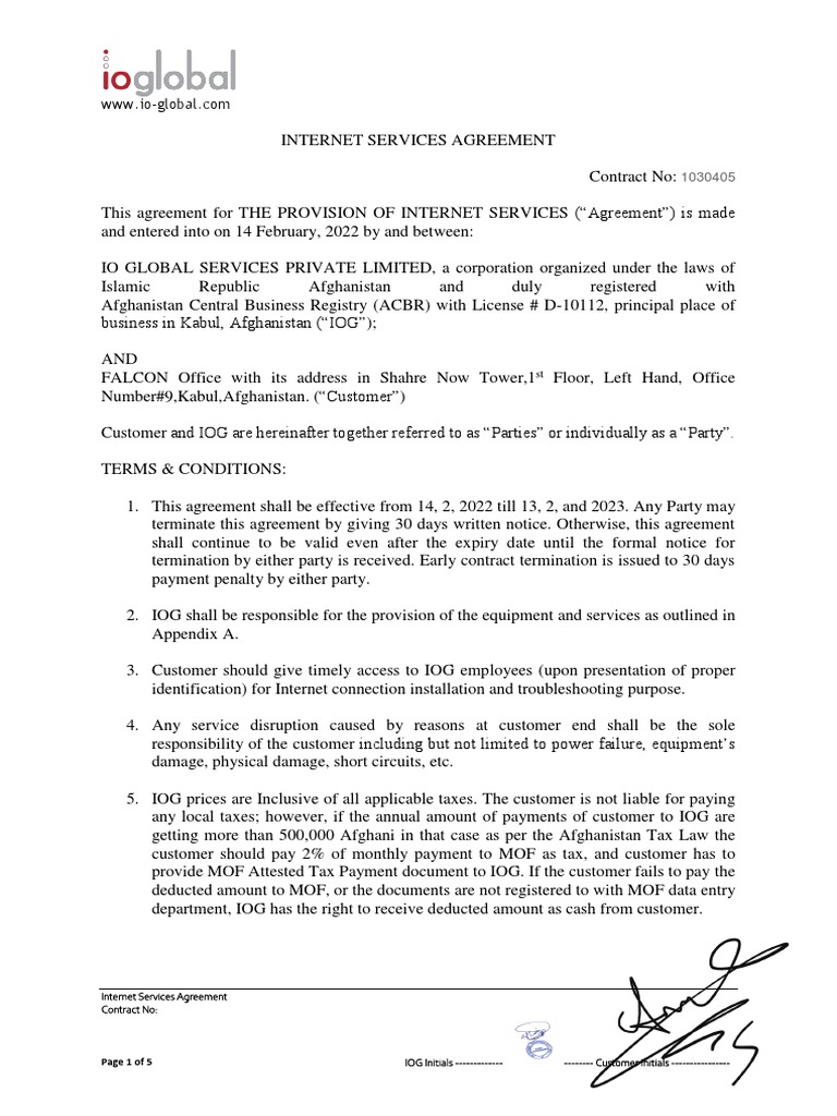 Internet Services Agreement For FALCON Office | PDF | Invoice | Receipt