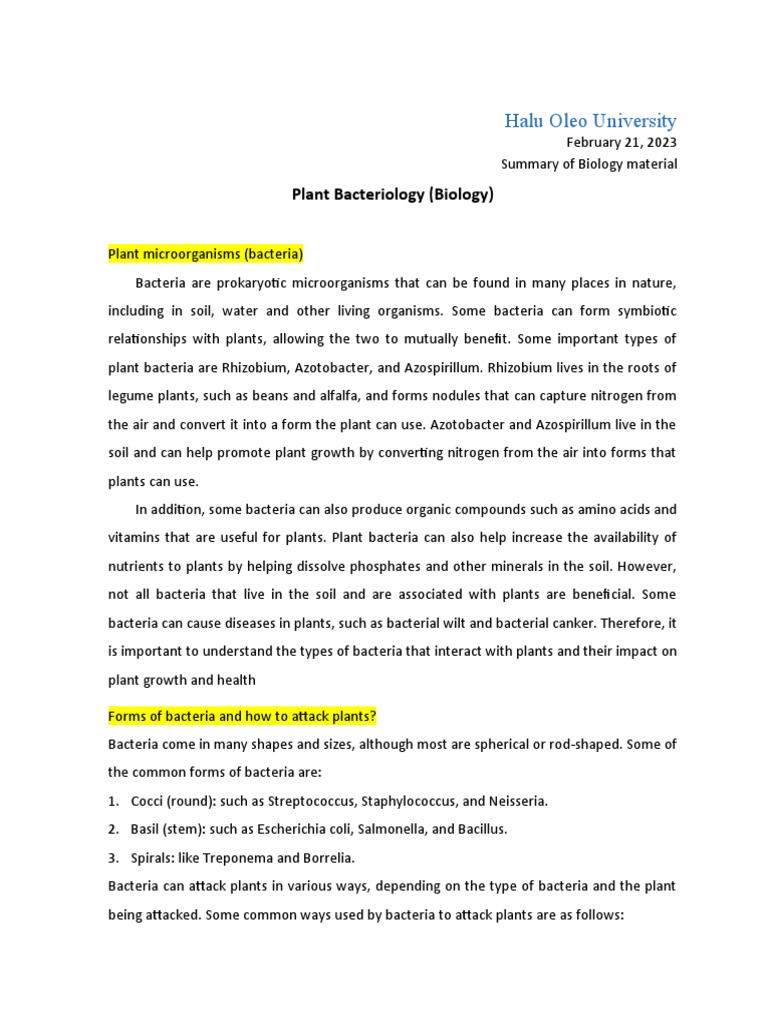 Plant Bacteriology (Biology) | PDF | Bacteria | Cell (Biology)