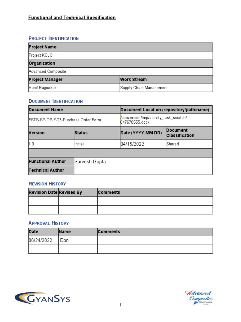 FSTS-SP-OP-F-23-Purchase Order Form | PDF | Specification (Technical ...
