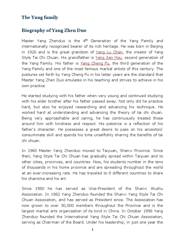 The Yang Family History | PDF | Chinese Martial Arts | Tai Chi