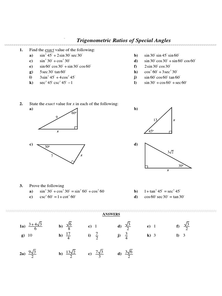 U5D6 Special Angles Extra Practice Worksheet 5 3 | PDF | Metrology ...