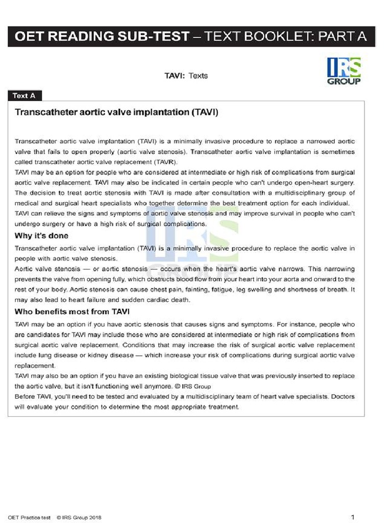 Tavi Oet Reading Subtest Part A Practice 2 | PDF