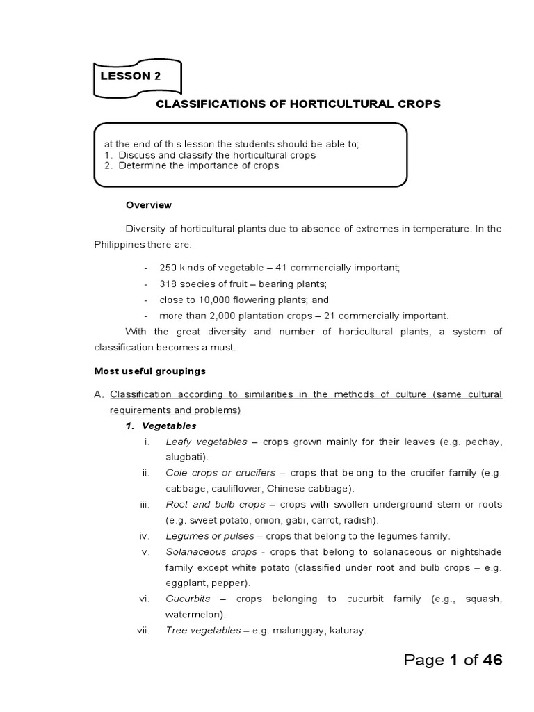 Classification and Importance of Horticultural Crops | PDF | Grafting ...