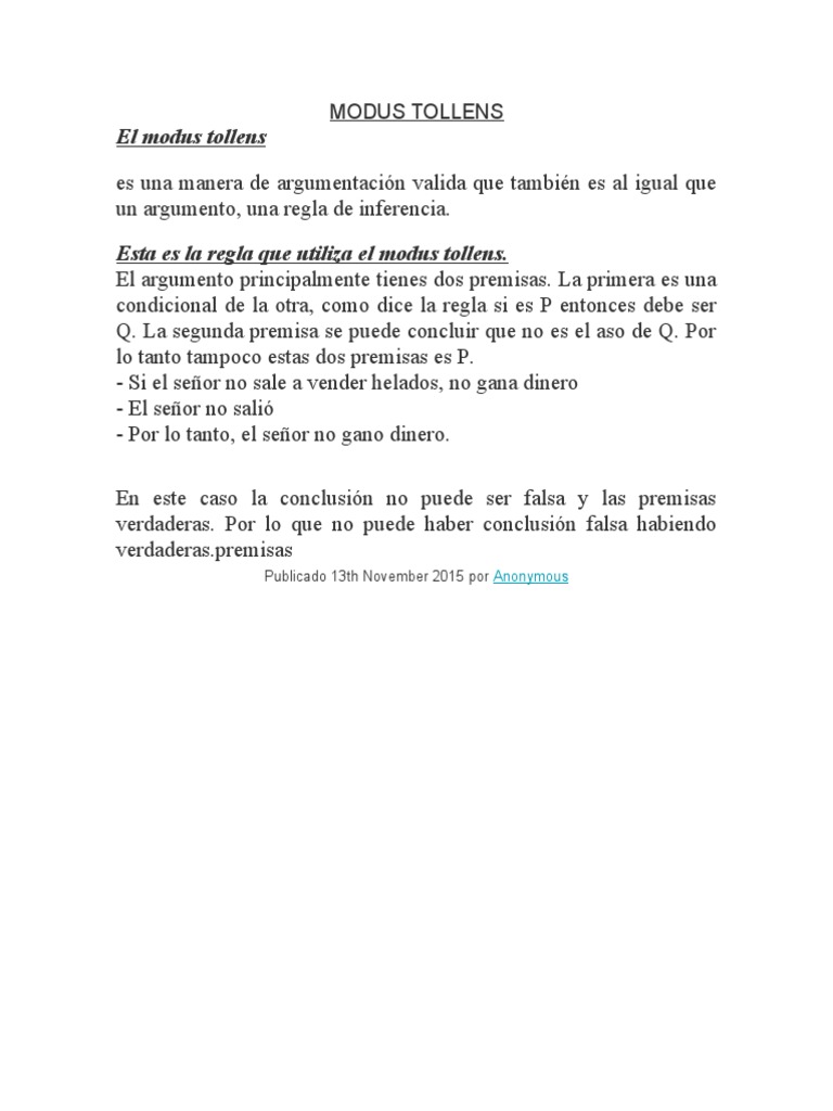 Entendiendo el Modus Tollens en Lógica | PDF | Relaciones personales ...