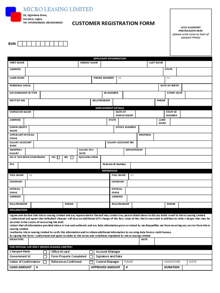 Customer Registration Form | PDF | Cheque | Debt