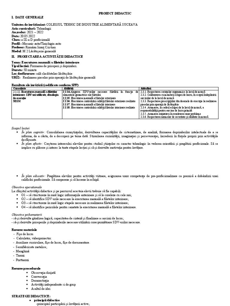 Proiect - Didactic - Filetarea - Filete Interioare - Asaltul de Idei | PDF