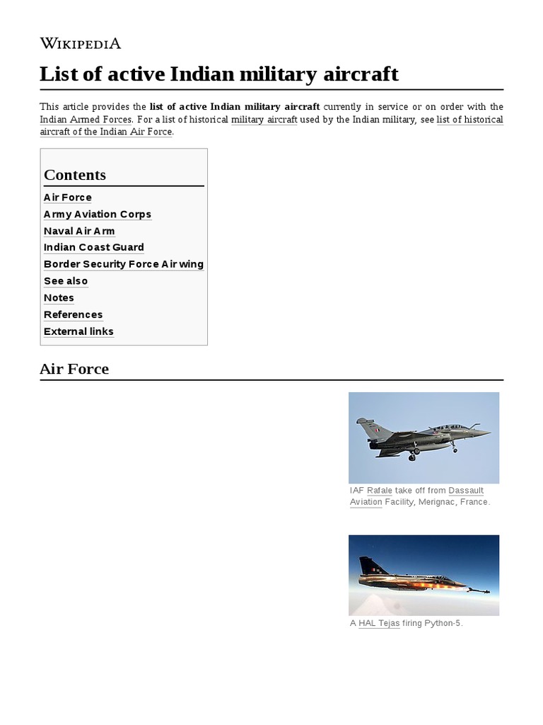 List of Active Indian Military Aircraft | PDF | Aviation | Aircraft