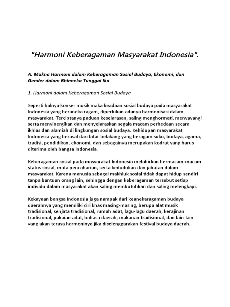 Harmoni Keberagaman Masyarakat Indonesia | PDF