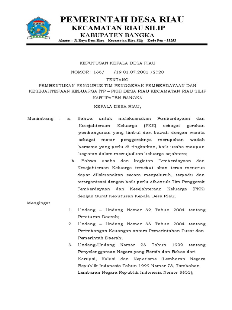SK PKK Desa Riau 2020 | PDF