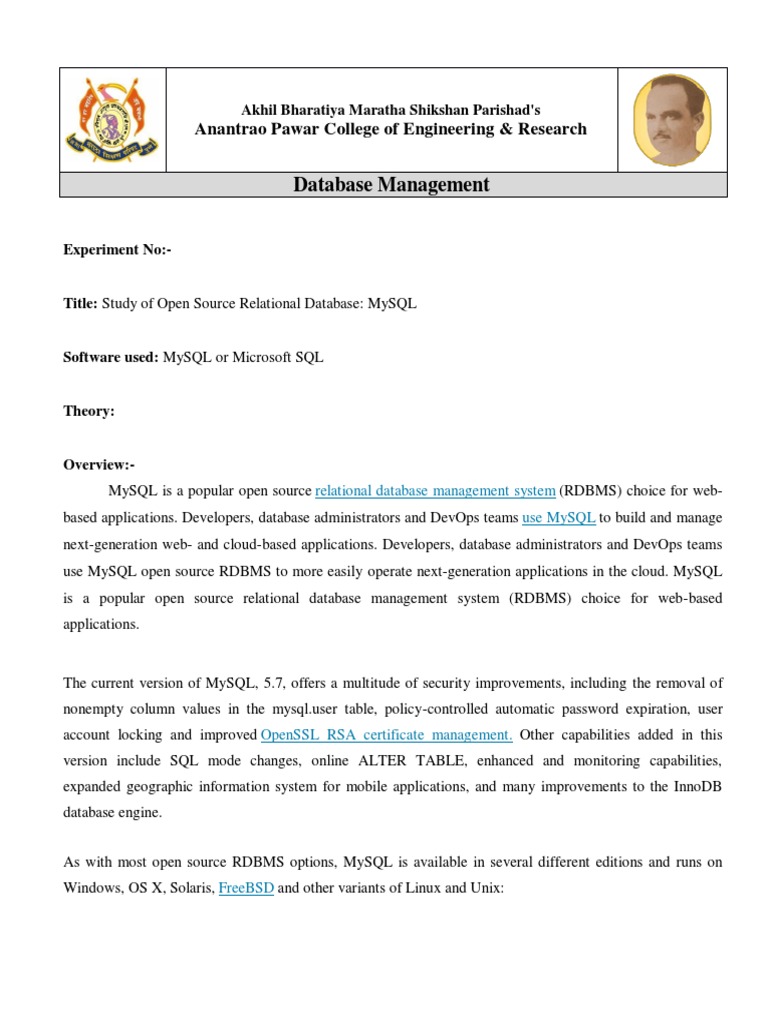 Dbms Experiment 1 Pdf My Sql Databases 8782