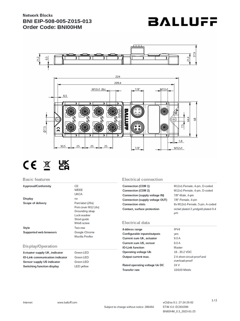 Datasheet BNI00HM 286464 en | Download Free PDF | Computing | Electricity