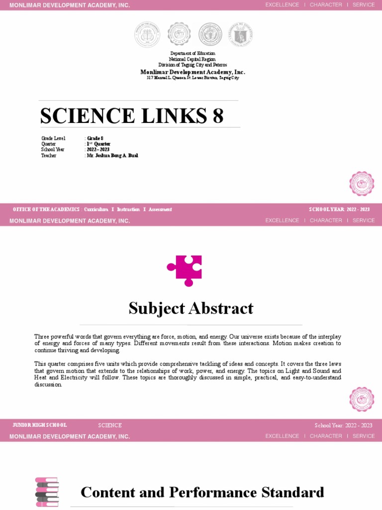 4th Quarter PPT LESSON 4 Science 8 | PDF | Chemical Elements | Force