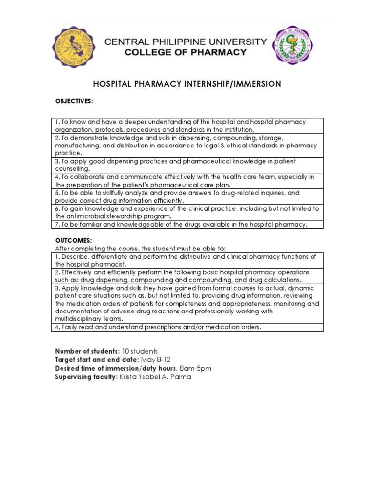 Hospital Pharmacy Internship Guide | PDF