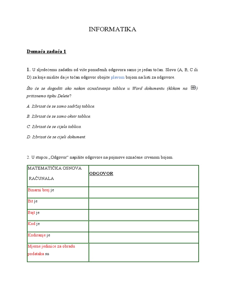 Domaća Zadaća 1 - Informatika 8.a I 8.d | PDF