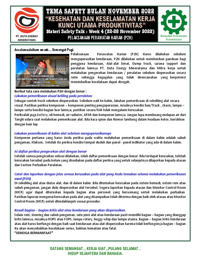 Week 4 (22-28 Nov 2022) Safety Talk - DEM - Pelaksanaan Perawatan ...