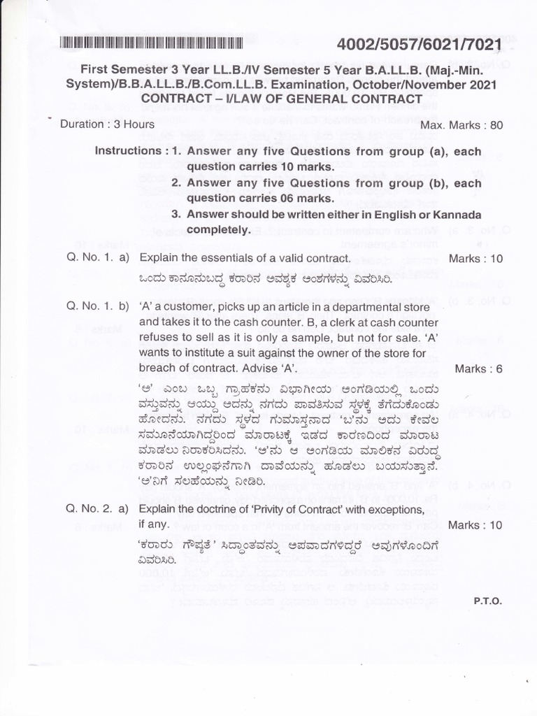 Contract Law Exam Questions 2021 | PDF | Civil Law (Legal System) | Rules