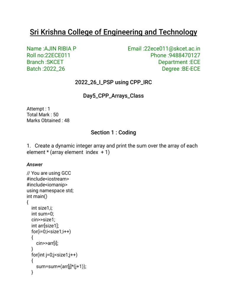 Array Classwork | PDF | Software Engineering | Computing Array Classwork | PDF | Software Engineering | Computing