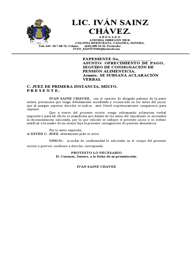 Aclaracion Verbal Josapath Consignacion1 | PDF